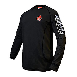 Knox FR Shirts for Men | Double Stitched Long Sleeve Crew Flame Resistant Shirt | NFPA2112 Light Weight Fire Retardant Welding Shirt (Black- Large)