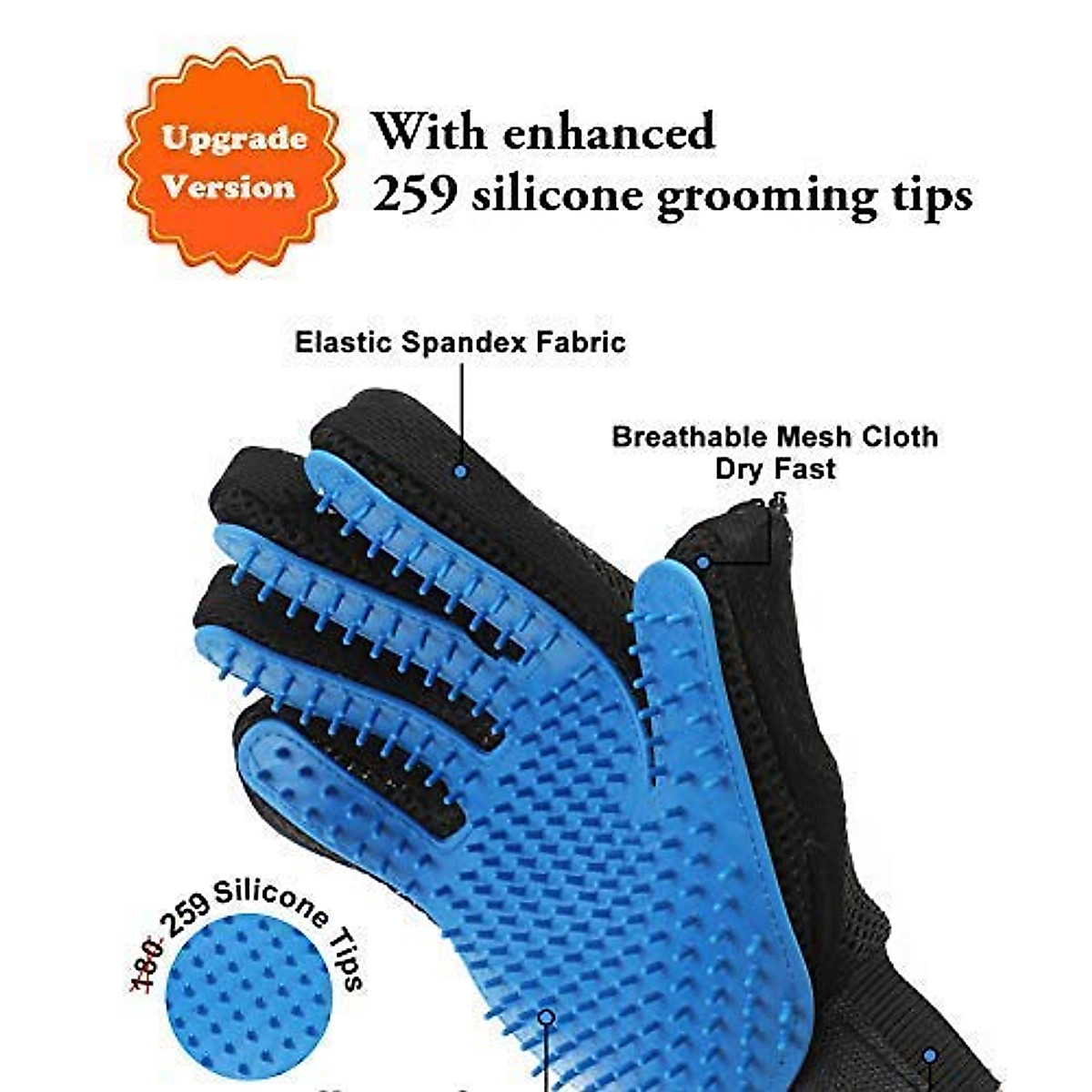 [Upgrade version]Pet Grooming Glove- Efficient Pet Hair Remover gloves- Gentle Deshedding Brush- Massage glove with Enhanced Five Finger Design- Perfect for Dogs & Cats with Long & Short Fur - 1 Pair