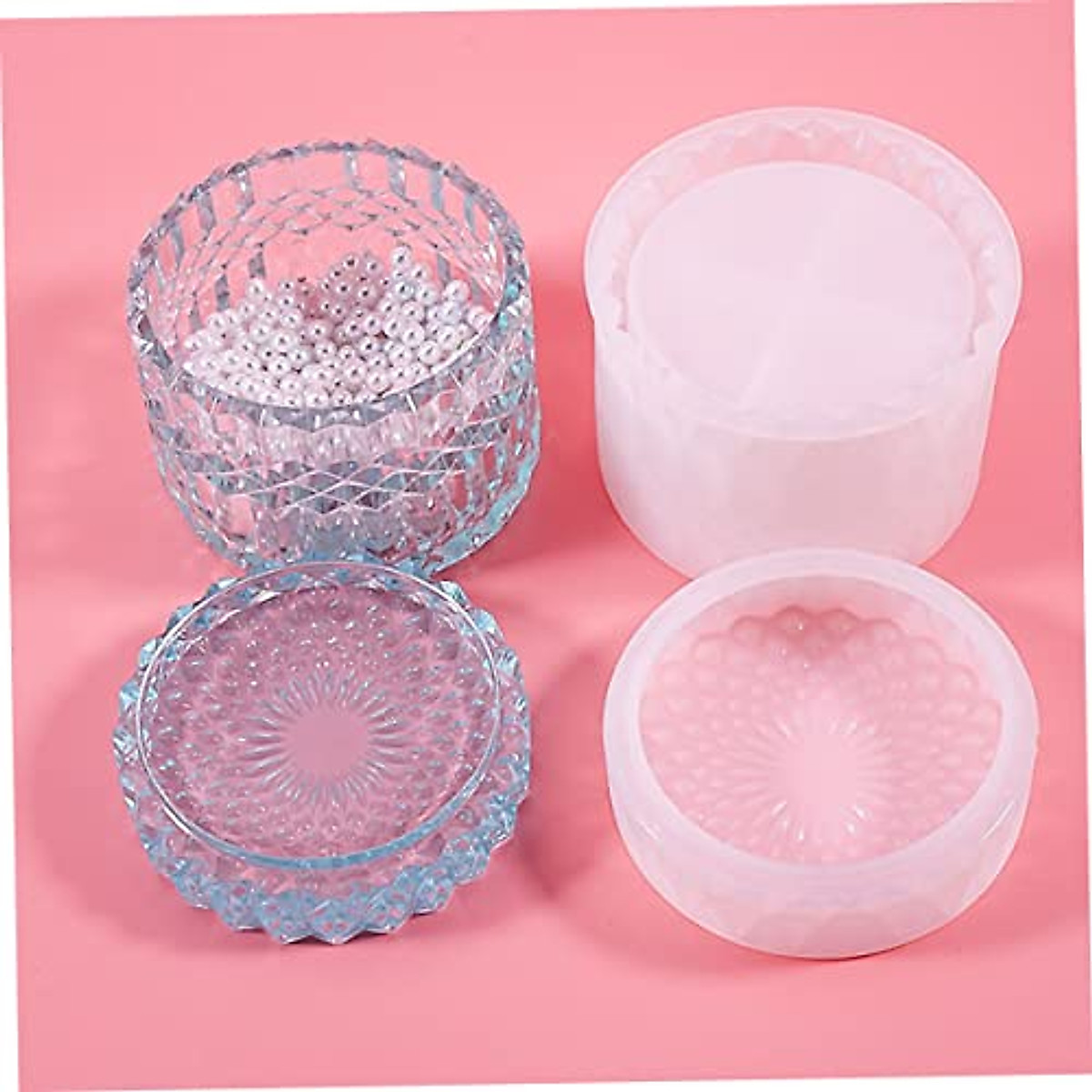 Beavorty 2 Pcs Jar Silicone Mold Small Containers Silicone Planter Mold Tray Mold Containers with Lids Trinket Tray Resin Candy Jar Molds Silicone DIY Mold Cosmetics Container Making Tool