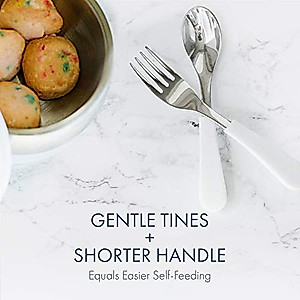 Avanchy® Baby Fork Set, Stainless Steel and Silicone Spork Utensils, Toddler Baby Led Weaning Silverware Cutlery Flatware, Kids First Self Feeding 2 Pack, Pink Spoon, Fork