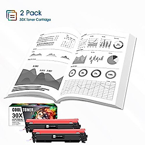 Cool Toner Compatible 30X CF230X Toner Cartridge Replacement for HP 30X 30A CF230X CF230A for HP Pro MFP M227fdw M203dw M227fdn M203dn M227sdn M203d M203 Printer Ink (Black, 2-Pack)