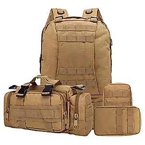 HHE 55L Military Tactical Bag for Camping Hiking Trekking Hunting Bug Out Bag Outdoor Backpack (Khaki),Large