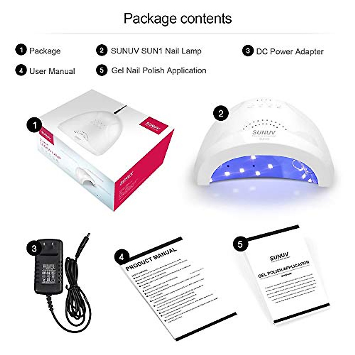 UV LED Nail Lamp, SUNUV Gel Nail Light for Nail Polish 48W UV Dryer with 3 Timers SUNone