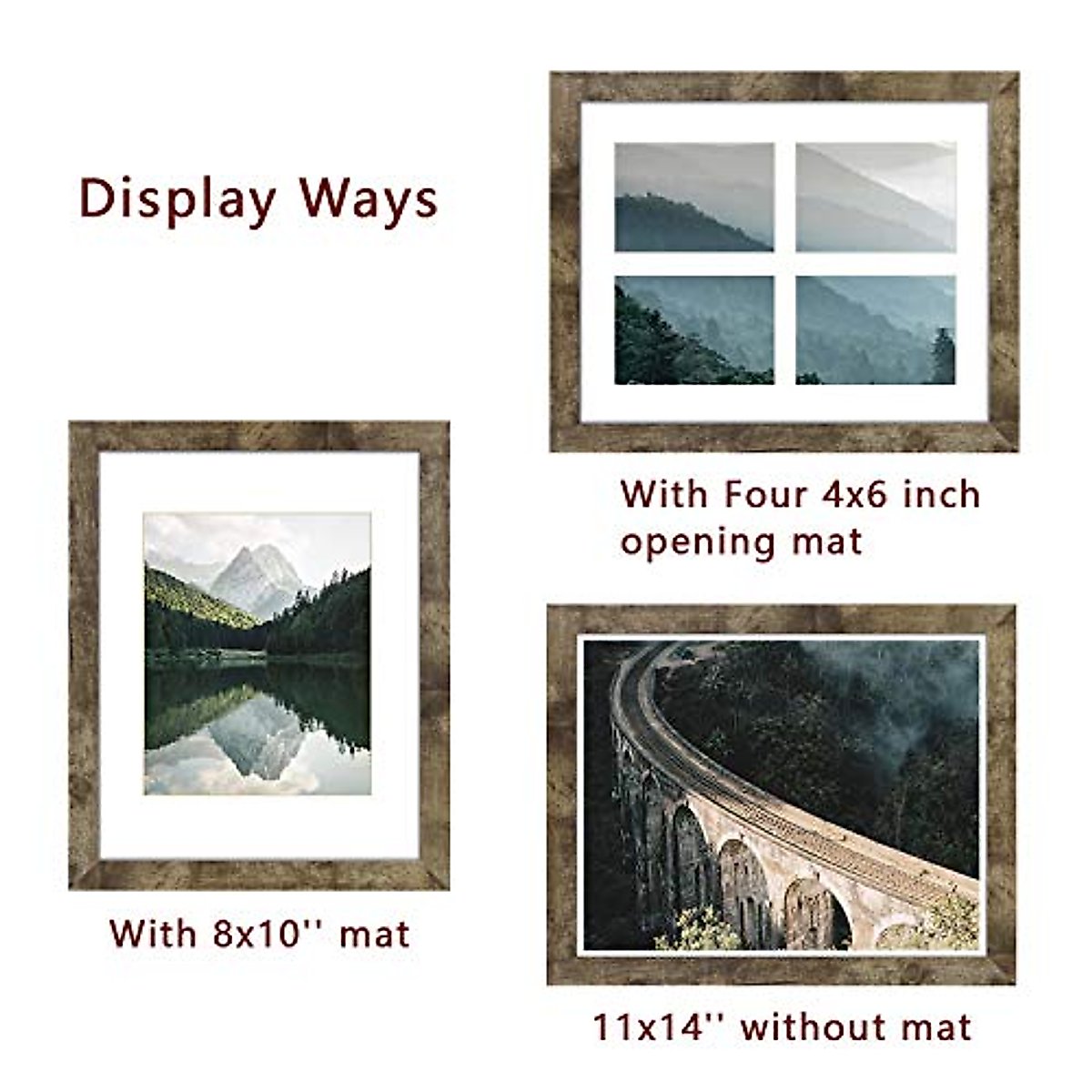 Hap Tim 11x14 Picture Frame Set of 2,Each Carbonized Black Wood Pattern Frame with 2 Mats,Display 8x10 or Four 4x6 Photos with Mat,11x14 Picture Without Mat for Wall Display