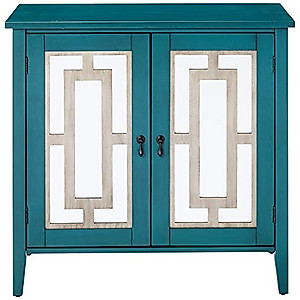 Kings Brand Antique Blue Buffet Server Cabinet / Console Table, Mirrored Doors