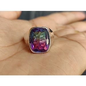 Mens Women Ring, Watermelon Tourmaline Ring, Signet Ring, 925 Solid Sterling Silver Ring, Tourmaline Quartz Ring, Bohemian Ring, Handmade Ring, Gift Ring (925 Solid Silver, 10.25)