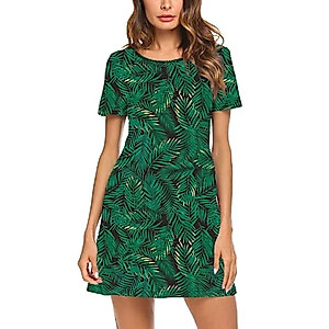 Feager Hawaiian Dresses for Women Tropical Dresses Summer Beach Tshirt Dress Sundress Leaf Green XXL