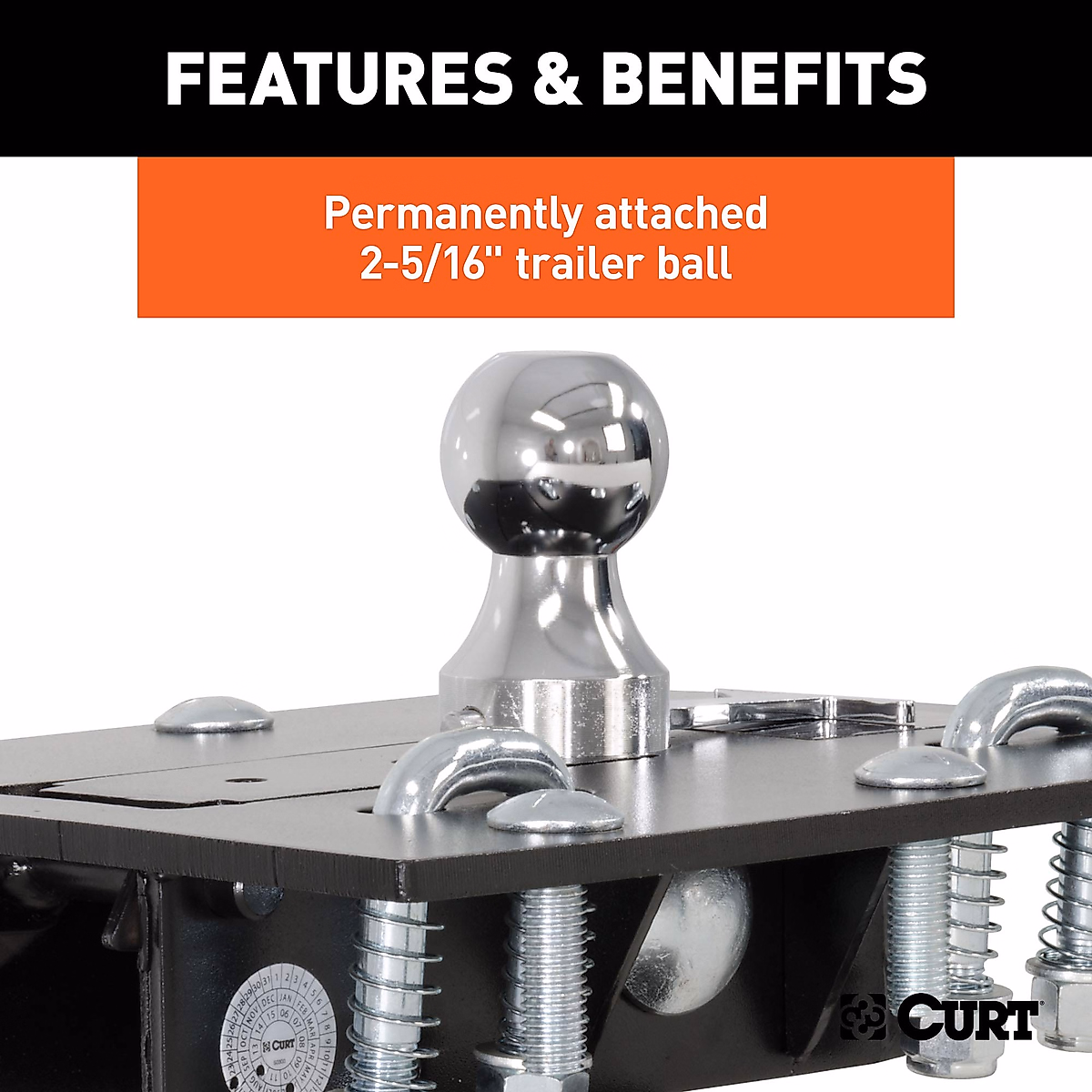 CURT 61052 Over-Bed Folding Ball Gooseneck Hitch, 30,000 lbs, 2-5/16-Inch Ball , Black