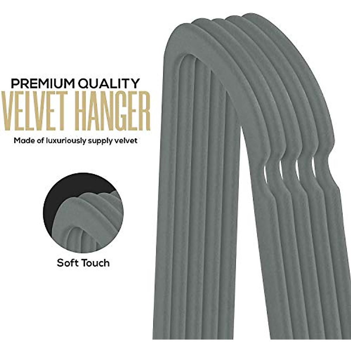 Utopia Home Premium Velvet Hangers 150 Pack - Non-Slip & Durable Clothes Hangers - Grey Hangers with 360 Degree Rotatable Hook - Heavy Duty Coat Hangers