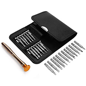 Precision Screwdrivers, 25-1 Repair Kit, Screwdriver Set with Leather Case, Professional Opening Tools for Mobile Laptop Glasses, Star/Y-type/Flat-blade/Triangle Screwdrivers, by Lambery