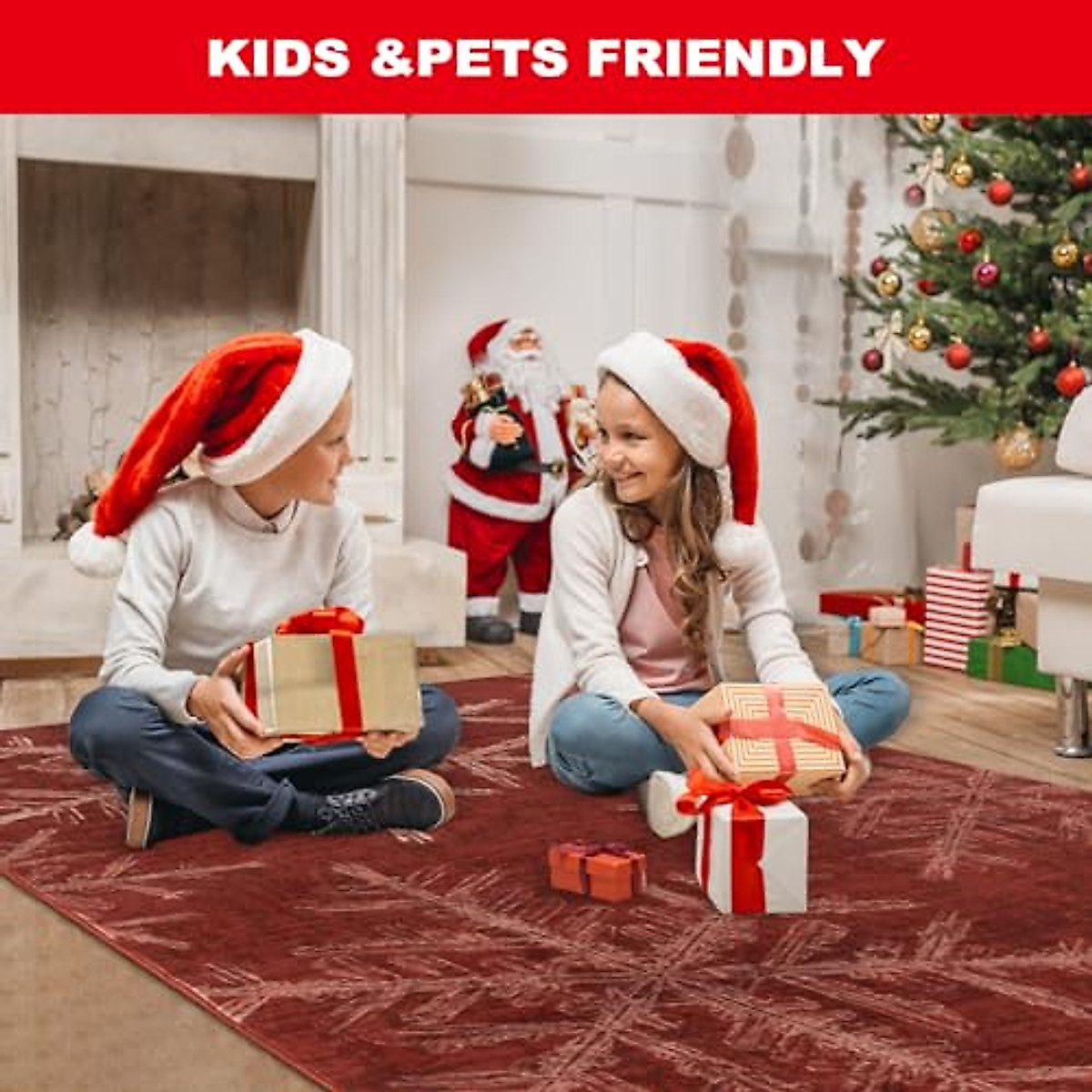 Lahome Snowflake Christmas Area Rugs, 4x6 Indoor Christmas Rug for Bedroom Non Slip Washable Living Room Rugs Holiday Decor Soft Red Rug Throw Carpet for Entryway Kitchen Dining Room(4'x 6',Red)