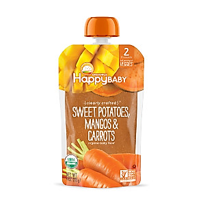 Happy Baby Organics Clearly Crafted Stage 2 Baby Food, Sweet Potatoes, Mangoes & Carrots, 4 Ounce Pouch (Pack of 16)
