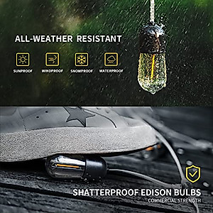 Nora Gift Solar Outdoor String Lights with 12 Edison Shatterproof Bulbs-28FT Commercial Grade Waterproof Strand,Haning String LED Lights Decor for Garden, Backyard, Porch, Café and Bistro