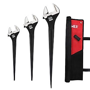 MAXPOWER 3-pieces Spud Wrench, 10-inch 12-inch 16-inch Adjustable Wrench Set with Kitbag