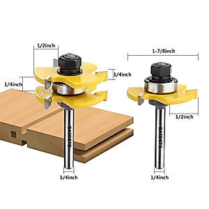 BAIDETS 1/4" Tongue and Groove Router Bits - Set of 2Pcs 1/4 Inch Shank Router Bit Set 3 Teeth Adjustable T Shape Wood Milling Cutter