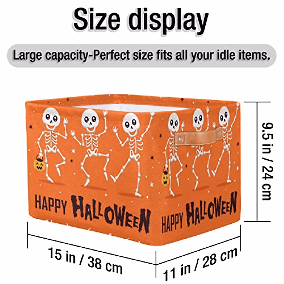 Pardick Happy Halloween Large Collapsible Storage Bins ,Danc Skull Decorative Canvas Fabric Storage Boxes Organizer with Handles，Rectangular Baskets Bin for Home Shelves Closet Nursery Gifts