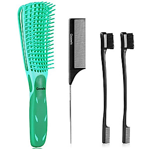 4Pcs Detangling Brush, Goowin Detangler Brush, Easy Detangler Brush for Natural Hair with Edge Brush & Tail Comb (Green)