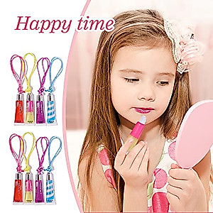 M&U Lip Gloss Necklace Set for Kids, 4 Pcs Assorted Flavors Moisturizing Shimmer Glossy Lip Party Favor Make-up for Girls and Teens Ages 5+