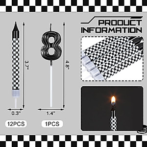 MTLEE 13 Pcs Race Car Birthday Candles Race Car Cupcake Candle 1 to 9 Number Candle Black and White Checkered for Boy Kids Racing Cars Birthday Decoration Baby Shower Supplies(Number 8)