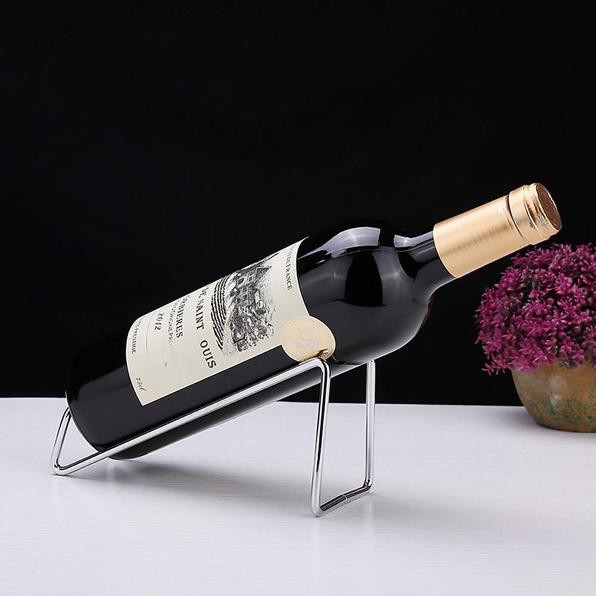Metal Wine Rack Freestanding -Tabletop Wine Rack Holder - Countertop Wine Bottle Holder - Geometric Design for Table Top Wine Bottle Storage Rack,Perfect Wine Holder Stand (Silvery)