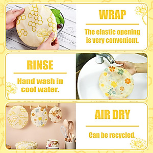 Yiyiring 6 Pcs Beeswax Bowl Covers Reusable Cloth Bowl Covers Elastic Fabric Dish Cover Beeswax Food Wraps Cotton Kitchen Storage Containers Lids Kitchen Gifts for Bread Leftover Food Fruits Salad