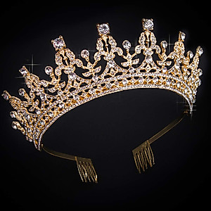 COCIDE Gold Tiara and Crown for Women Birthday Headband for Girls Crystal Queen Crown Hair Accessories for Bride Party Bridesmaids Bridal Prom Halloween Costume Cosplay Christmas Gifts (DARK GOLD)