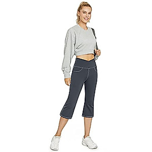 G4Free Flare Capri Pants for Women Cross Waist Bootcut Yoga Crop Pants with 4 Pockets High Waist Bootleg Leggings for Casual Workout (Grey,M)
