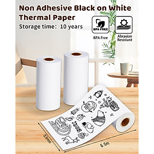 T02 Mini Sticker Printer Thermal Paper, M02L White Non-Sticky Paper, Compatible With Memoking, Memoqueen, Phomemo T02 Pocket Printer, Black On White Paper, 53mm x 3.5m, 3 Rolls, Keep for 10 Years