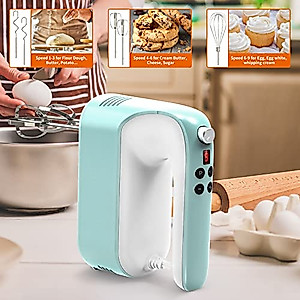 CBQ Hand Mixer Electric, 9 Speed 400W Handheld Mixer with Digital Display, Touch Button, Turbo, Snop-On Storage Case, 5 Stainless Steel Accessories, Mixer Electric Handheld for Cake, Cookie, Egg, Cream, Dough (Ice Blue + White)