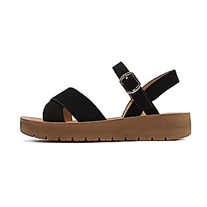 Soda Shoes Women Flat Sandals Flatform Ankle Buckle Criss Cross Band Straps Chester-S Black 9
