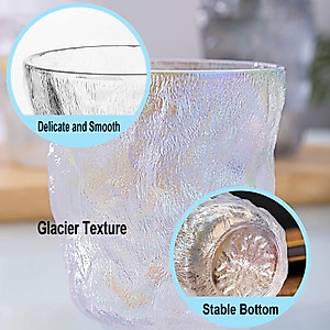 WANZPITS Drinking Glasses Set of 6, 13.8 OZ Glacier Pattern Colorful Glass Water Cups Frosted Clear Texture Household Coffee Beverages Juice Beer Cocktails Whiskey Cup, for Home Office Bar,Clean long