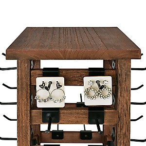 Ikee Design 5 Tiers Easy Assemble Wood Rotating Jewelry Display Tower with 42 Removable Hooks,Spinning Earring Card Storage Display Stand for Store, Showcase, Tradeshow and Home,Brown Color
