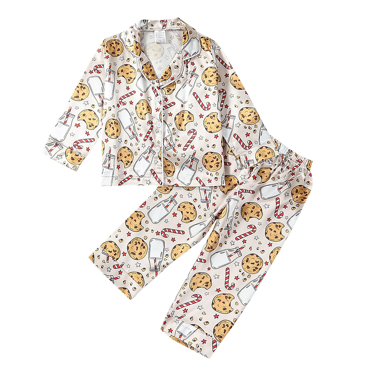 1-6 Years Old Christmas Pajamas for Toddler Girl Silk Pajamas Kid Baby Button-Up Satin Christmas Pjs Set (B Milk Cookie, 1 Year)