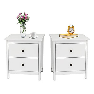 Kinsuite Nightstand for Bedrooms W/ 2 Drawers, Side Table Large Storage Space, Side Storage Cabinet Wooden End Table Accent Table Solid Wood Legs (White, 2 Pcs)