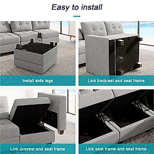 Belffin Armrest Module for Modular Sectional Sofa Couch Side Armrest for Sectional Modular Sofa Fabric Light Grey