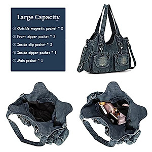 Casual Washed Denim Shoulder Bags Top Handle Lady's Hobo Bags Women Purses And Handbags (Deep Blue)