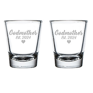 MIP Set of 2 Shot Glasses 1.75oz Shot Glass Godmother Est 2024 Christening Baptism