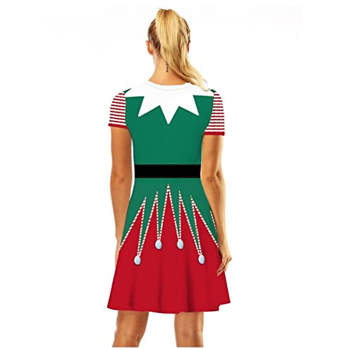 Jeweky Christmas Dress Casual Midi Dress Short Sleeve Flared Christmas Dress 3D Printed Dress Party Daily Dresses for Women and Girls (L)