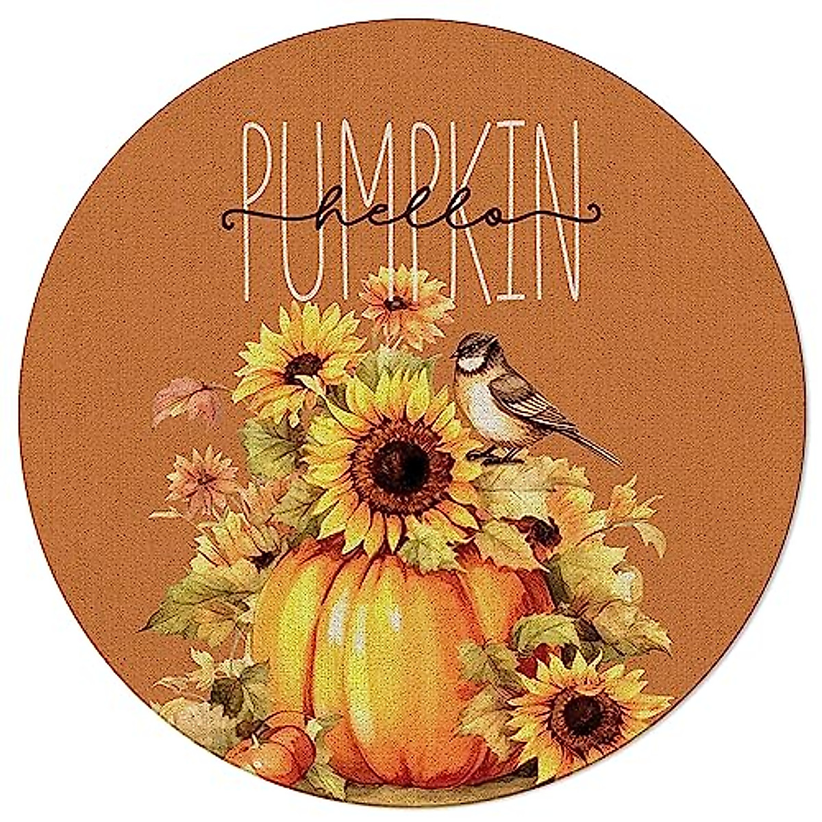 Pumpkin Sunflower Round Area Rug 3.3ft,Washable Outdoor Indoor Carpet Runner Rug for Bedroom,Kitchen,Living Room,Office,Area+Rug Small Bath Door Desk Floor Mat Fall Thanksgiving Harvest Autumn Orange