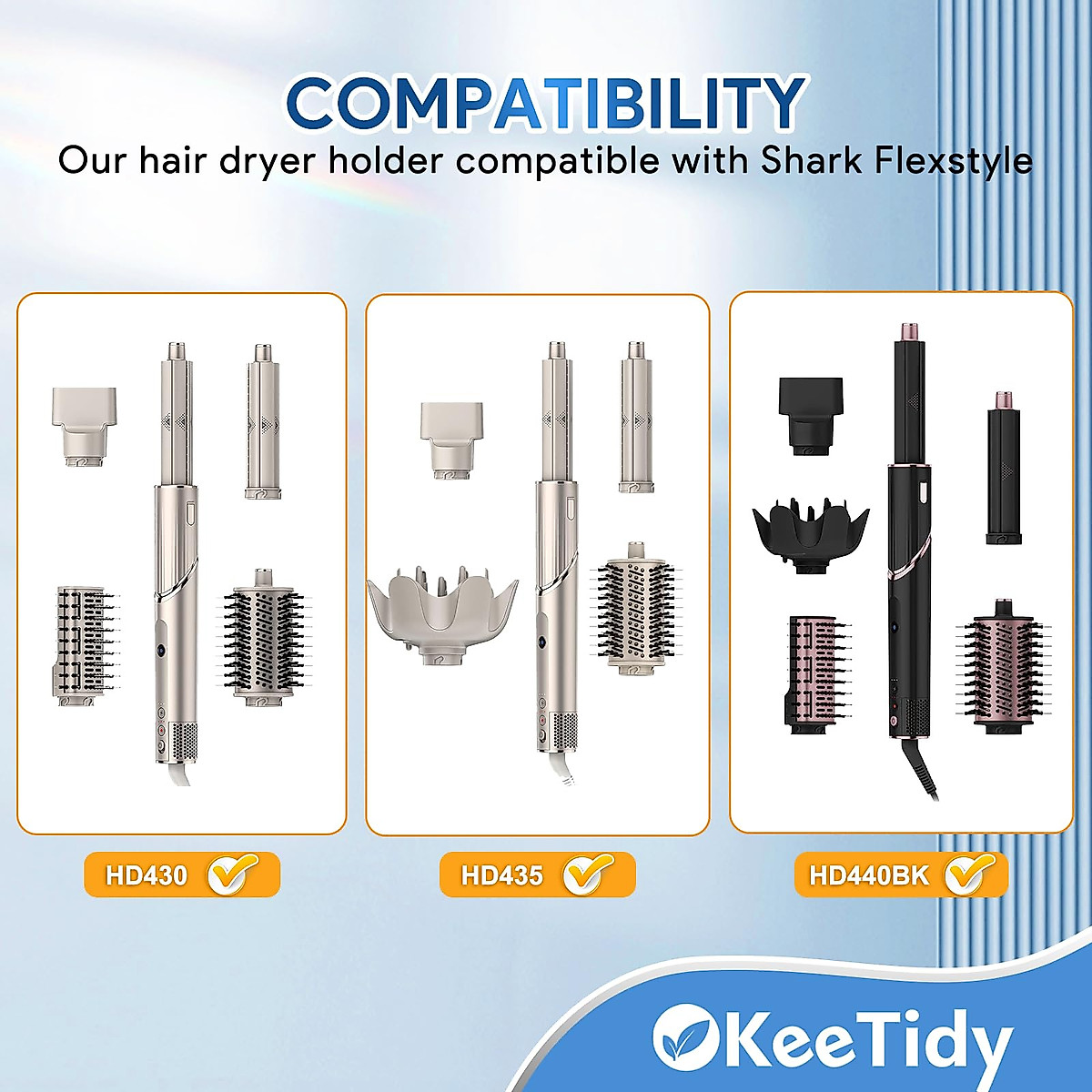 Wall Mount Holder Compatible with Shark FlexStyle HD430 HD435 HD440BK, Hair Dryer Stand, Wall Mounted Organizer for Storage Attachments, Rack with Cord Hanger for Accessories Curlers Brushes