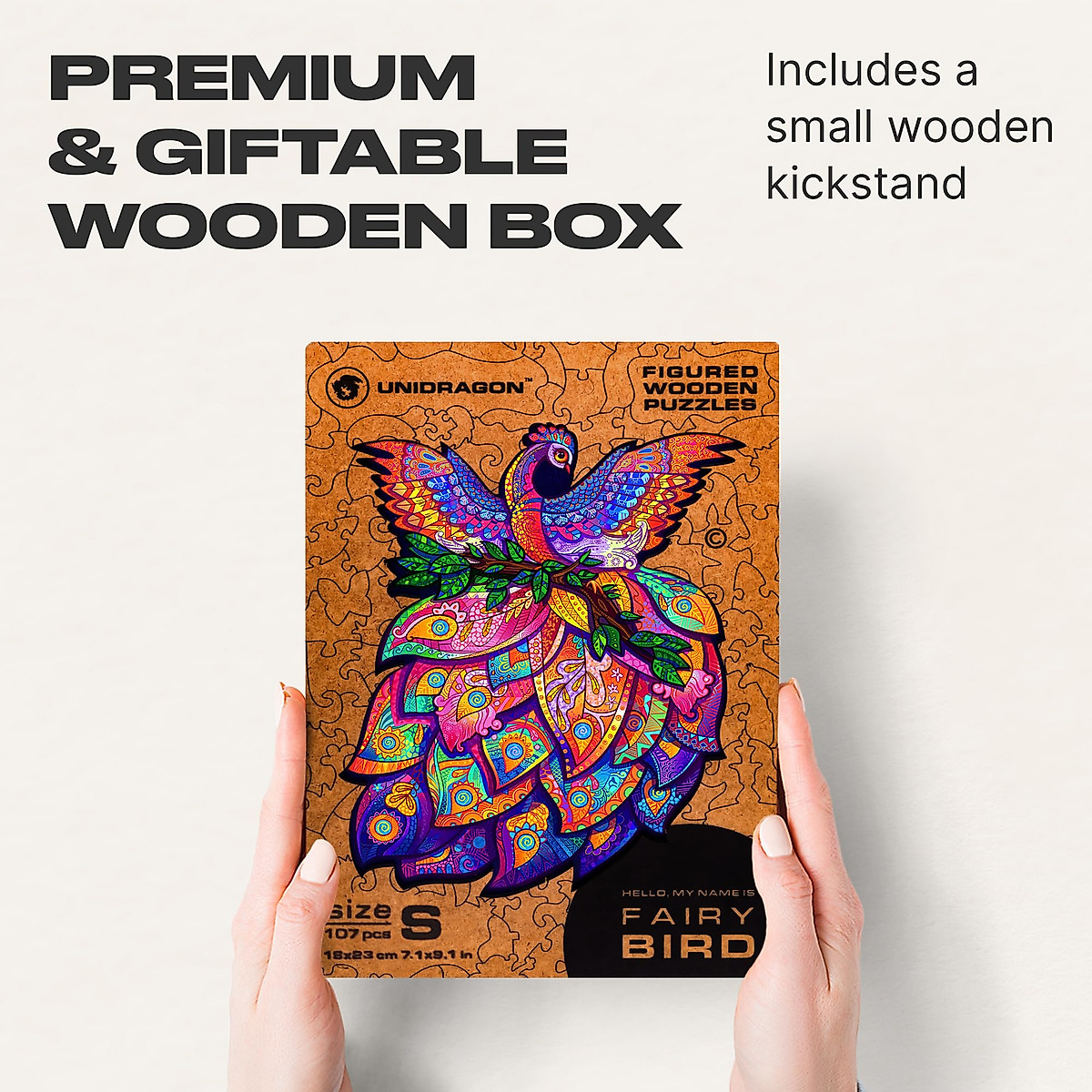 UNIDRAGON Original Wooden Jigsaw Puzzles - Fairy Bird, 107 Pieces, Small Size 7.1 x 9.1, Beautiful Gift Package, Unique Shape Best Gift for Adults and Kids