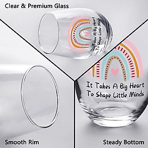 Futtumy Teacher Appreciation Gifts, Teacher Gift Thank You Gift for Teacher Women Her, It Takes a Big Heart to Shape Little Minds Stemless Wine Glass for Appreciation Week, 17Oz Rainbow Wine Glass