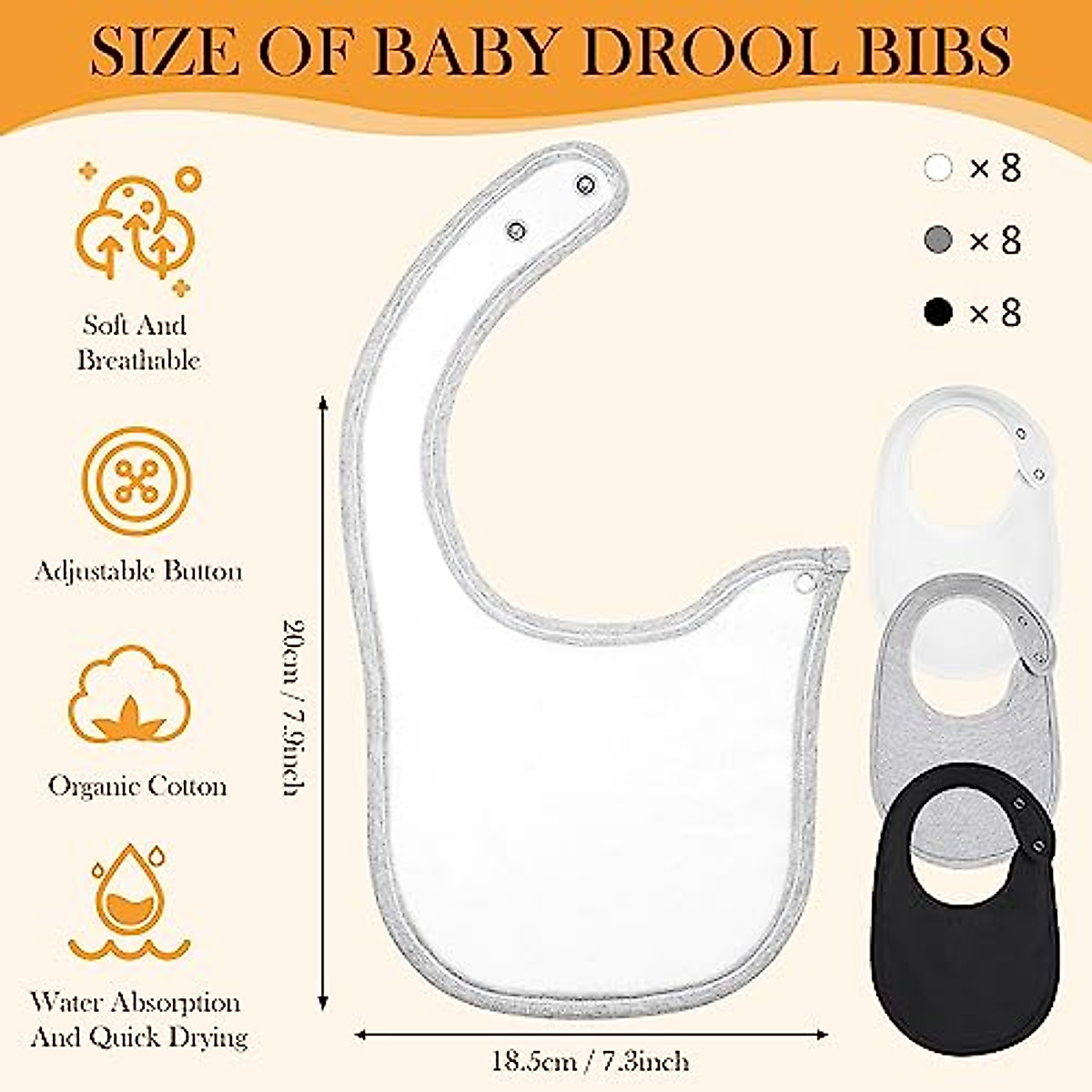 Yahenda 24 Pcs Baby Bandana Drool Bibs Soft and Absorbent Cotton Toddler Bibs Set with Adjustable Snap for Boys Girls Newborn Unisex Infants Feeding Teething Drooling, Plain Colors