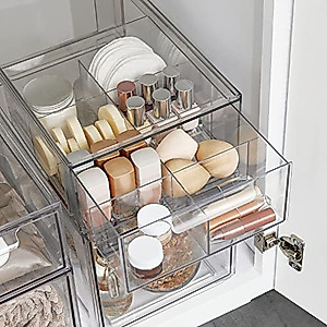 mDesign Plastic Kitchen and Pantry Organizer with Divided Drawer - Stackable Bin with 8 Sections for Tea and Snack Food - Perfect for Organizing Cabinet, Fridge - Lumiere Collection - 4 Pack - Clear