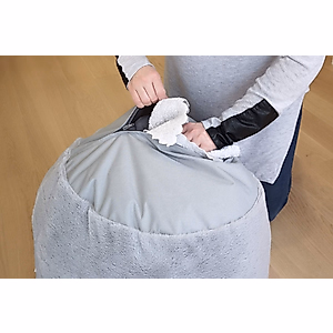 MiniOwls Plush Toy Storage Bean Bag (Unfilled) – Light Bunny Gray Faux Furry Ottoman – Sensory Soft Teddy Bear Organizer with a Zipper. Pouf 20x20x15 inch. (Light Grey, Medium)