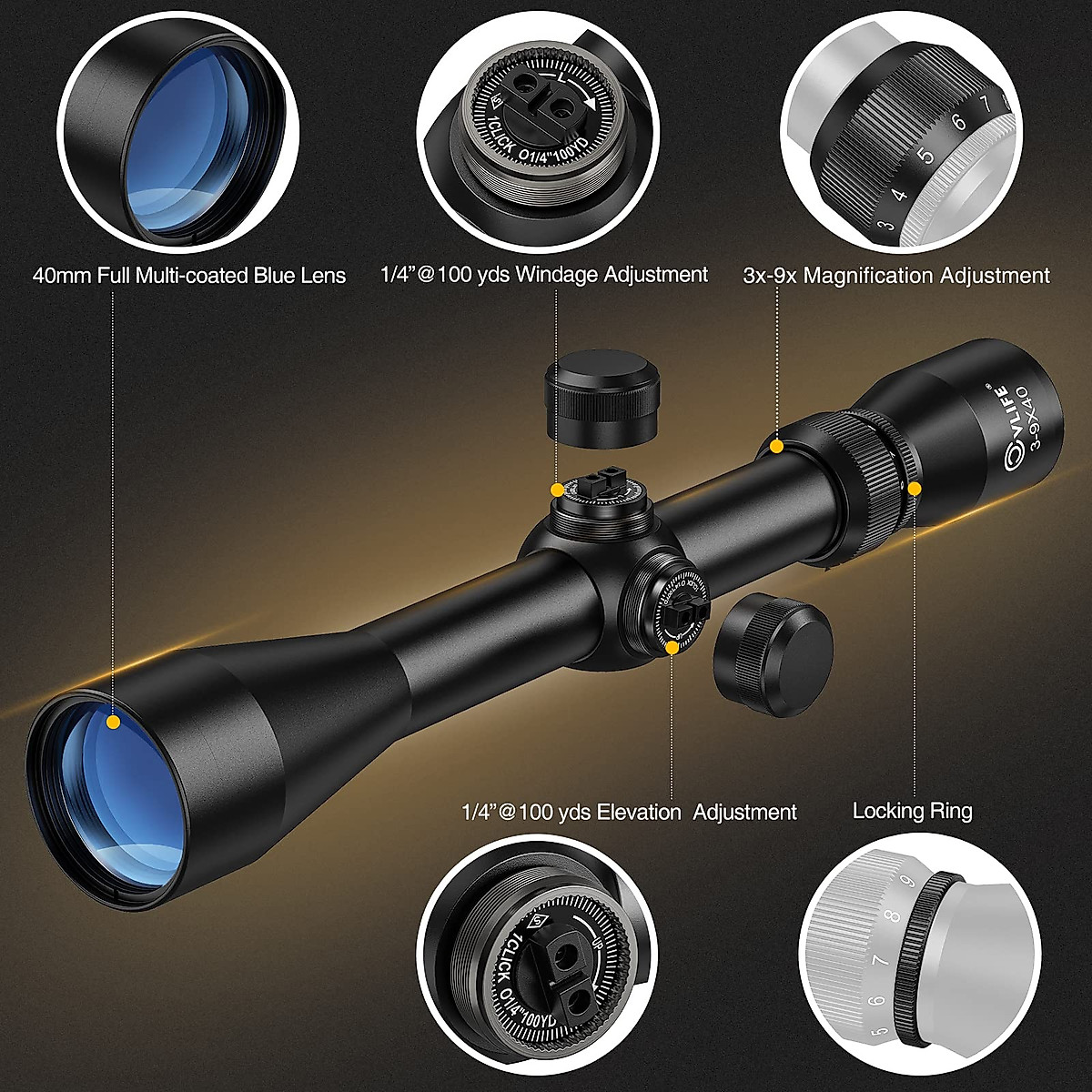CVLIFE 3-9x40 Optics R4 Reticle Crosshair Scope with 20mm Free Mounts