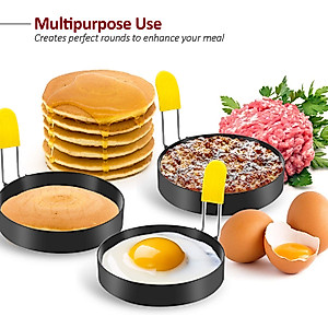 Egg Ring for Frying Eggs and English Muffin - Round Egg Shaper Mold with Anti-scald Handle - Stainless Steel Non-stick Egg Cooker Ring - 2 Pack