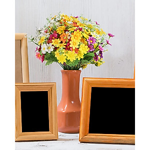 Omldggr 6 Pieces Faux Silk Daisy Artificial Flower Plastic Flowers Plants Plastic Bushes for Indoor Outside Hanging Planter Home Garden Decor (Yellow, Purple, White,Orange,Pink,Green)