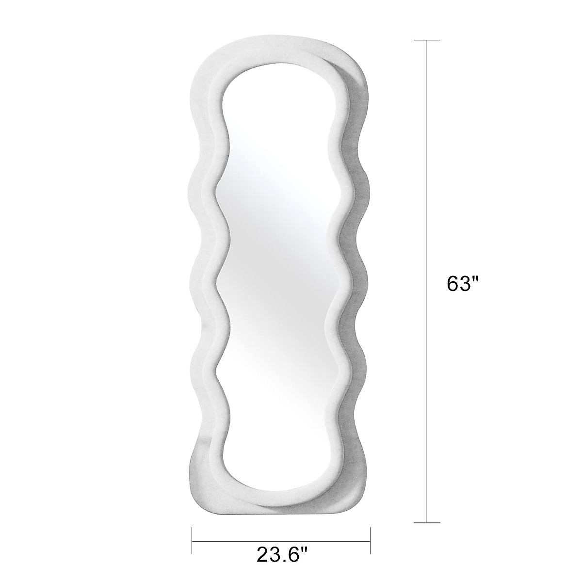 TinyTimes 63" x 24" Wavy Full Length Mirror, Irregular Floor Mirror, Freestanding, Flannel Frame, Fashion Modern Design Wavy Wall Mirror, Large Wall Mirror-White
