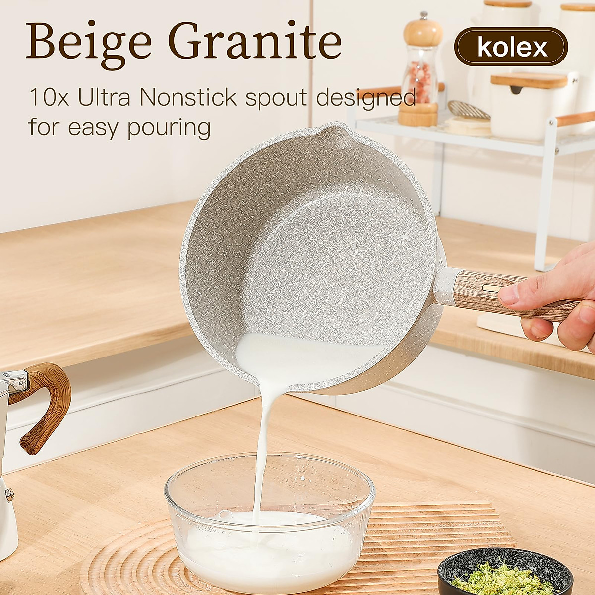 KOLEX Nonstick Sauce Pan with Lid, 2QT Small Sauce Pot with Swiss Granite Coating, Stay-cool Handle, Multipurpose Handy Saucepan, Induction Compatible, PFOA Free (White Granite, 2 Qt)